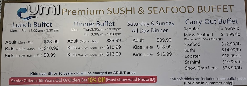 The only Asian buffet around here in the UCF area is Umi Sushi Buffet.